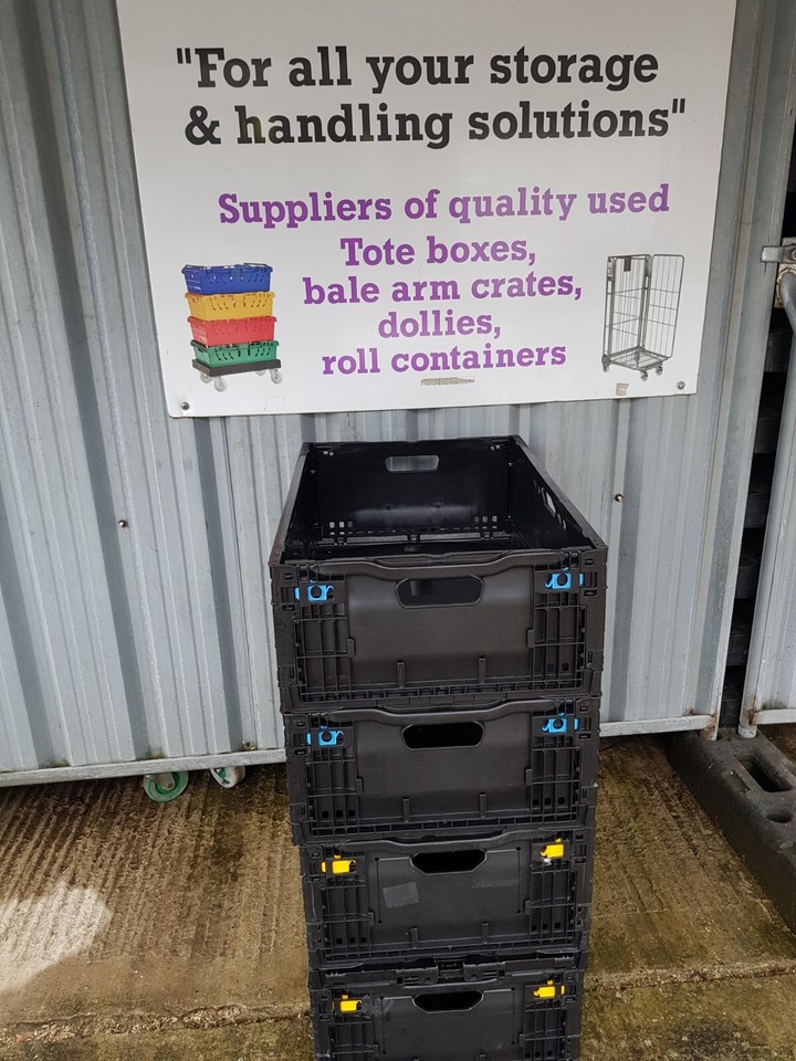 10 x USED FOLDING PLASTIC STACKING CRATE BOX 60-40-13CM STORAGE | eBay UK