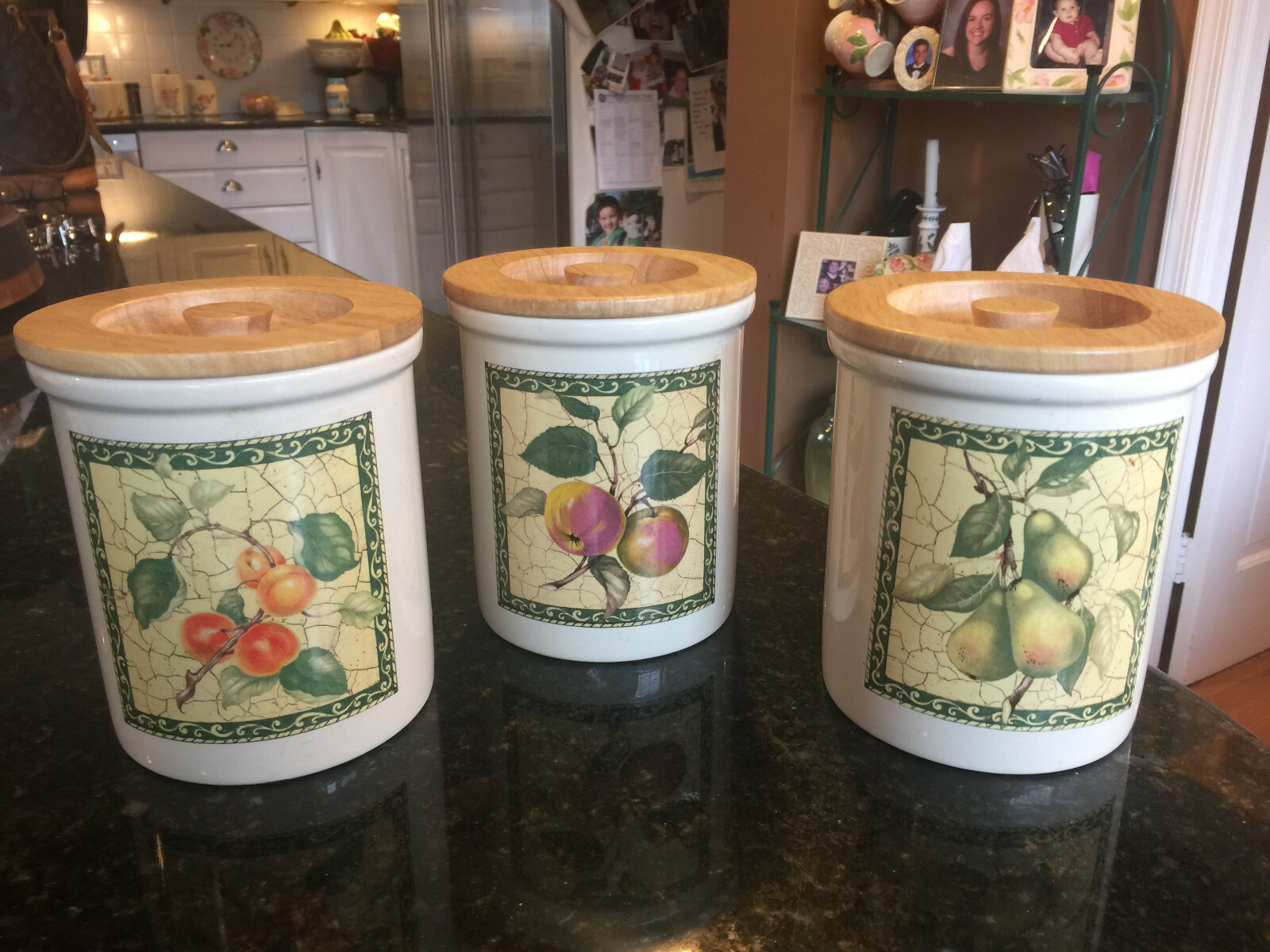 Pimpernel Ceramic Apples Peaches Pears Fruit Canisters With Wood Lids ...