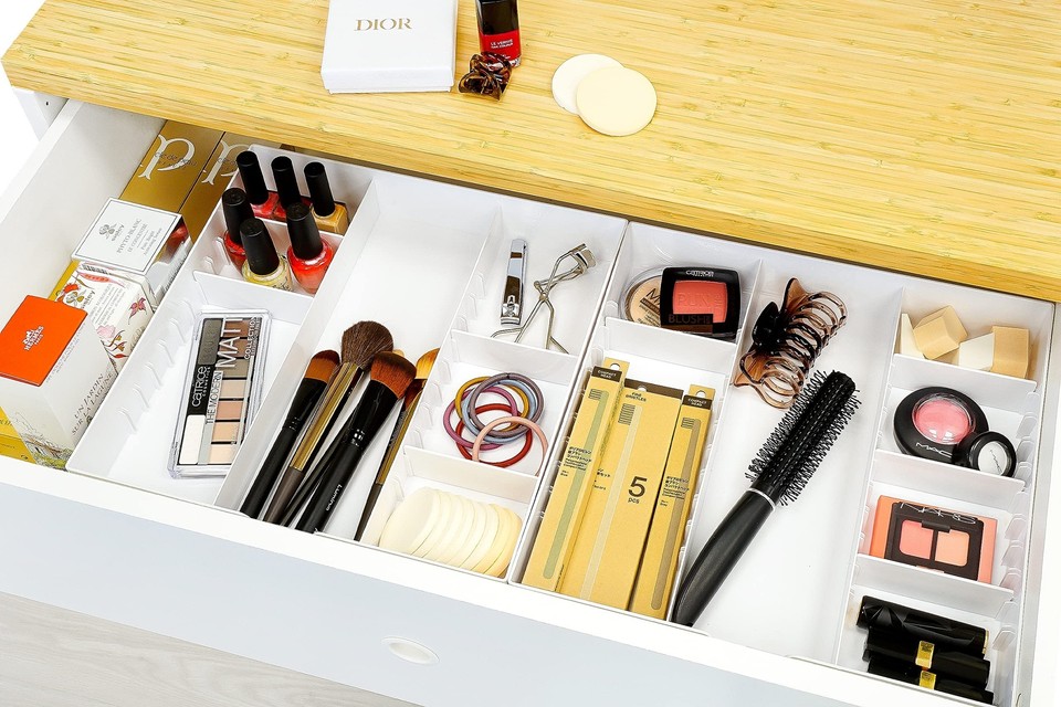 CAXXA 3 Slot Drawer Organizer with 4 Adjustable Dividers - Junk Drawer ...