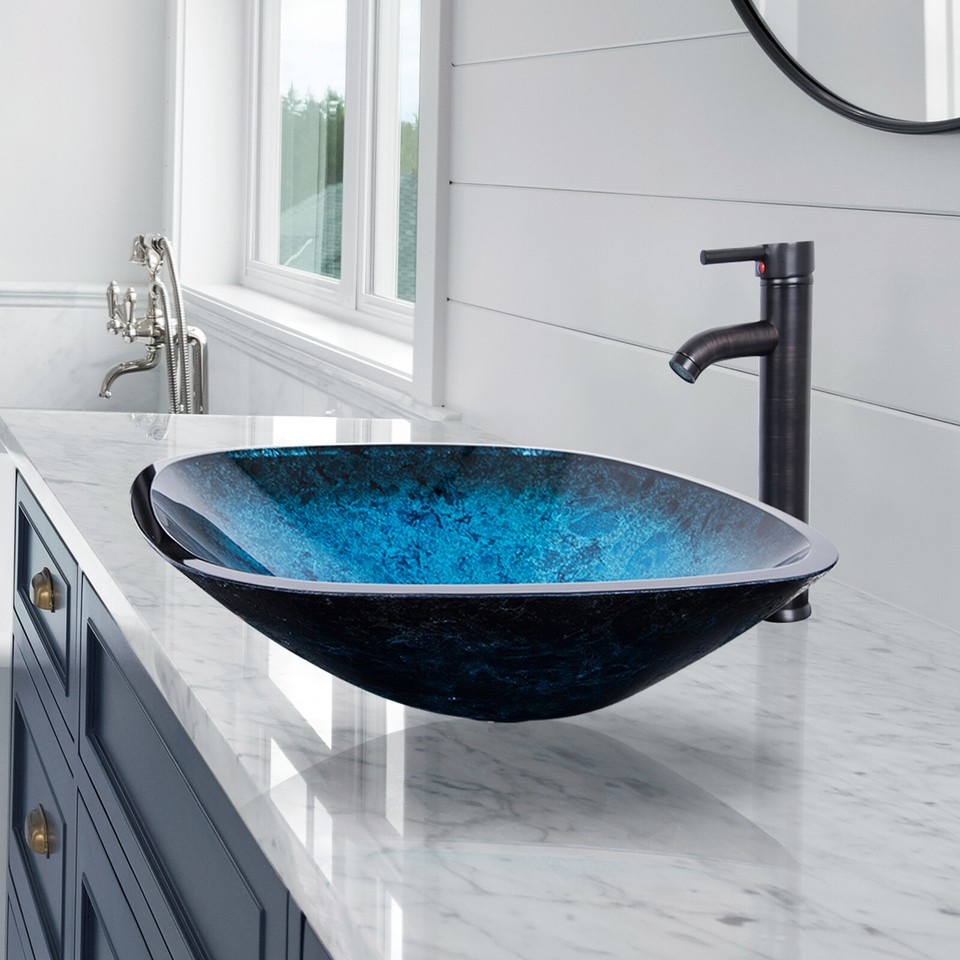 Modern Bathroom Vessel Sink Combo Vanity Basin Bowl Ceramic Glass ...