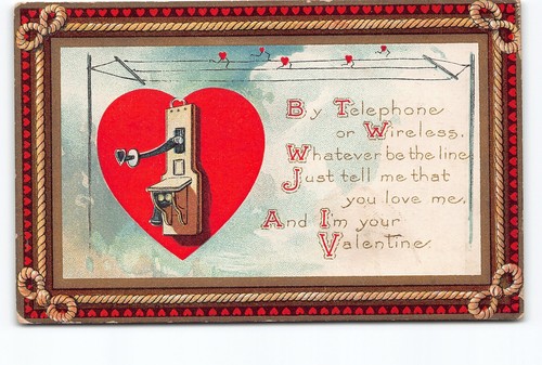 Telephone Wireless Whatever Line Love Me Valentine DB Embossed Postcard ...