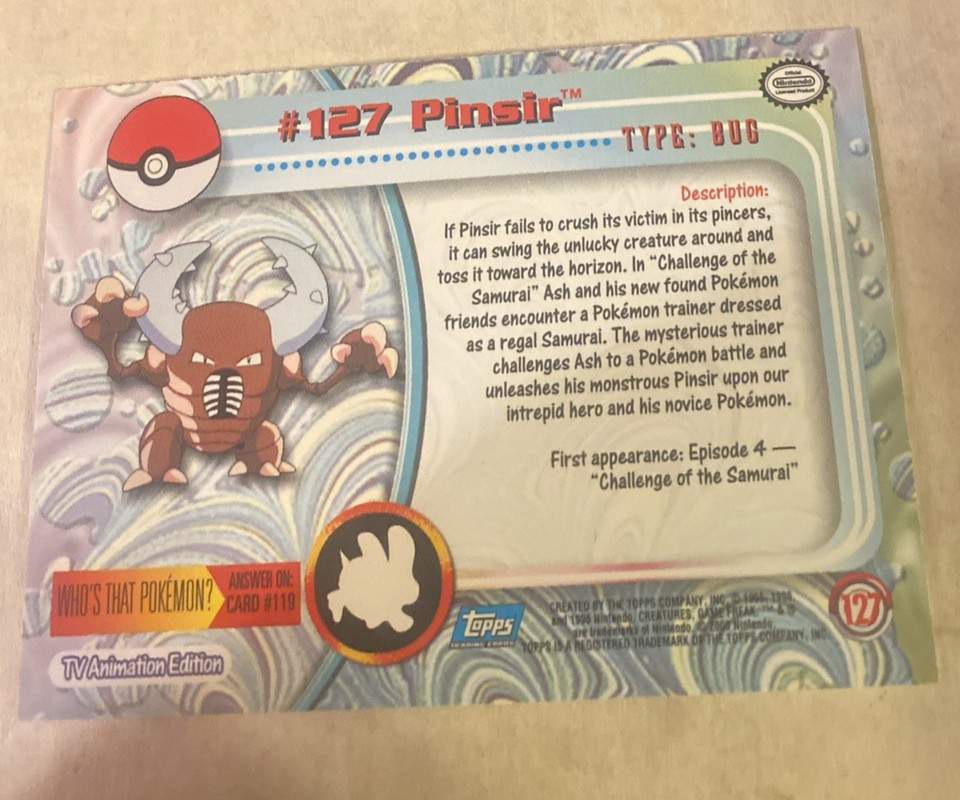 2000 Pokemon PINSIR #127 [Non-Holo] Topps Blue Logo 1st TV Animation | eBay