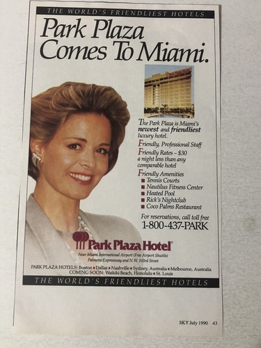 1990 Park Plaza Hotel Miami Vintage Print Ad Advertisement pa15 | eBay