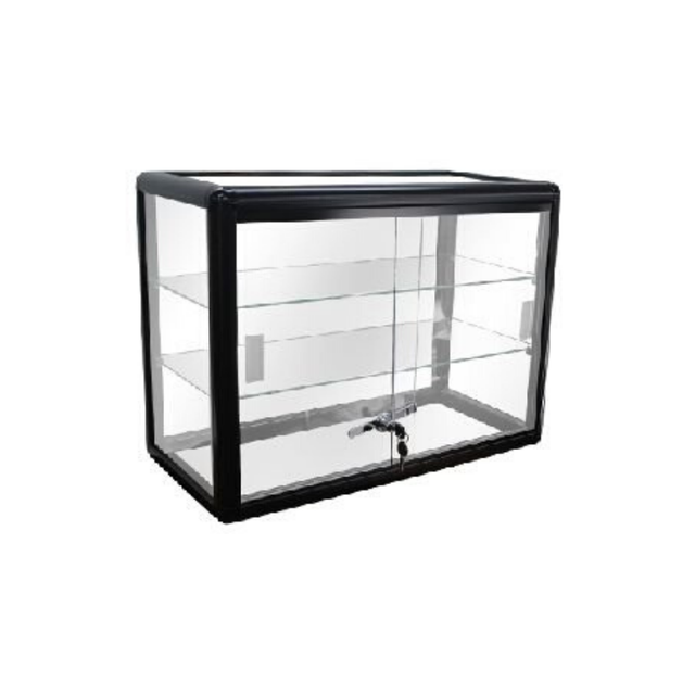 Black Framed Tempered Glass Counter Top Display Case with Shelves and ...