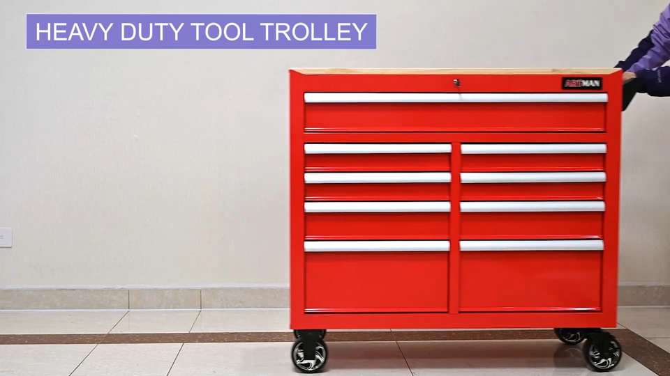 9-Drawer Tool Box Rolling Tool Storage Cabinet Garage Chest Wooden ...