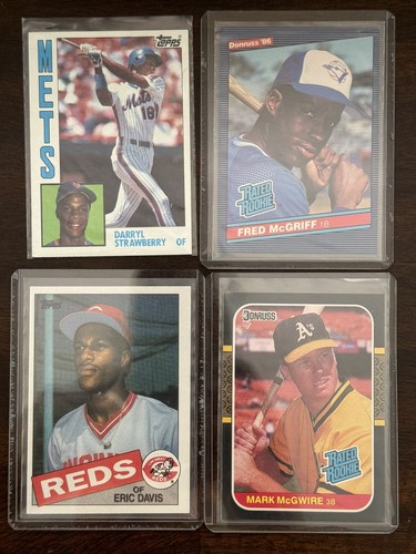 4 Rookie Card Lot Fred McGriiff, Darryl Strawberry, Mark McGwire & Eric ...