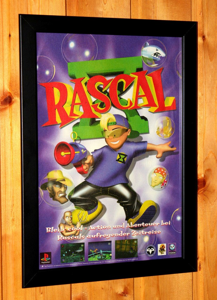 1998 Rascal Video game Rare Small Poster / Vintage Ad Page Framed PS1 ...