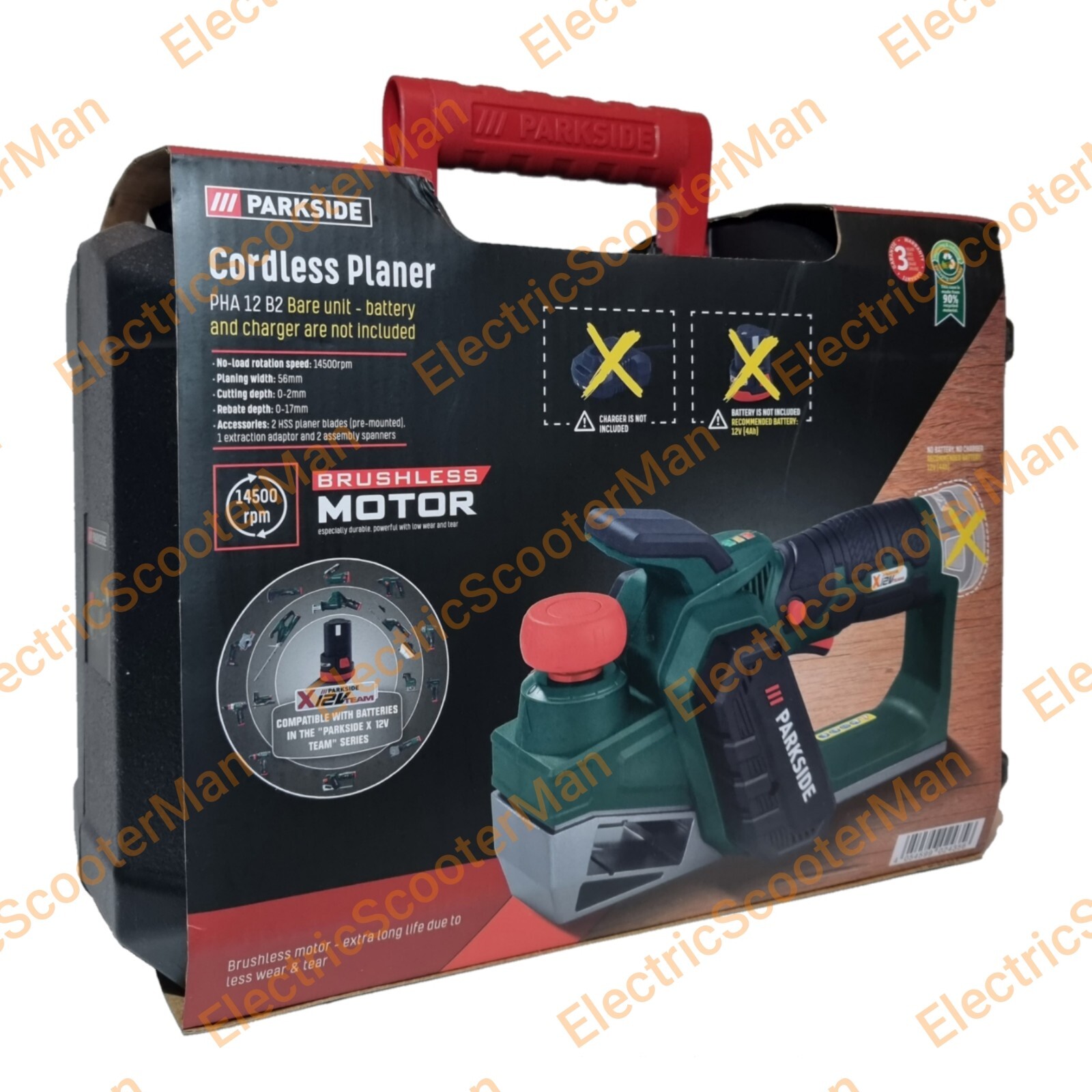Parkside 12V Cordless Planer Brushless Motor - Optional 4Ah Battery And ...