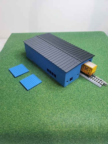 N Scale 1/160 3d Printed Warehouse Blue Building Pull Thru Doors For ...