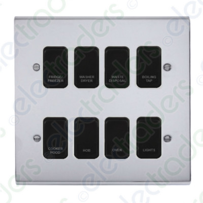 Deta Kitchen Grid Switch Polished Chrome / Black Switches - 8 Gang ...