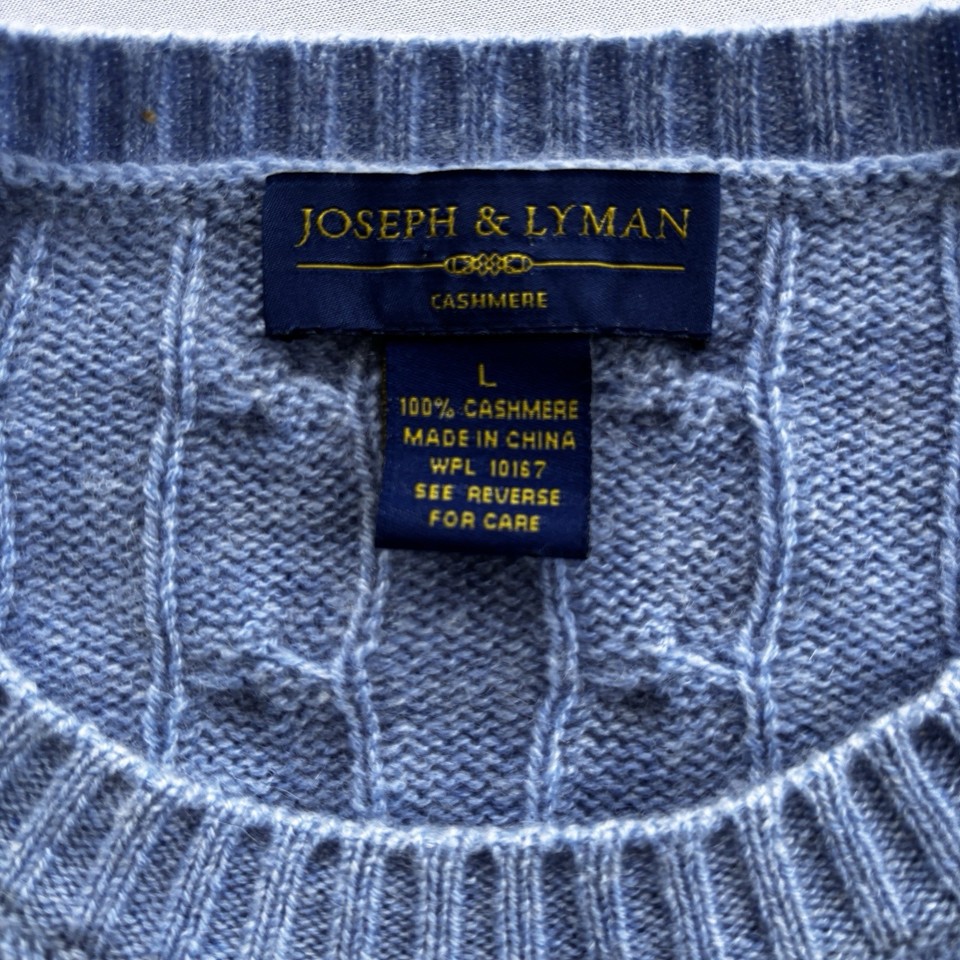 Joseph & Lyman 100% Cashmere Cable Knit Sweater Men’s Size Large Sky ...