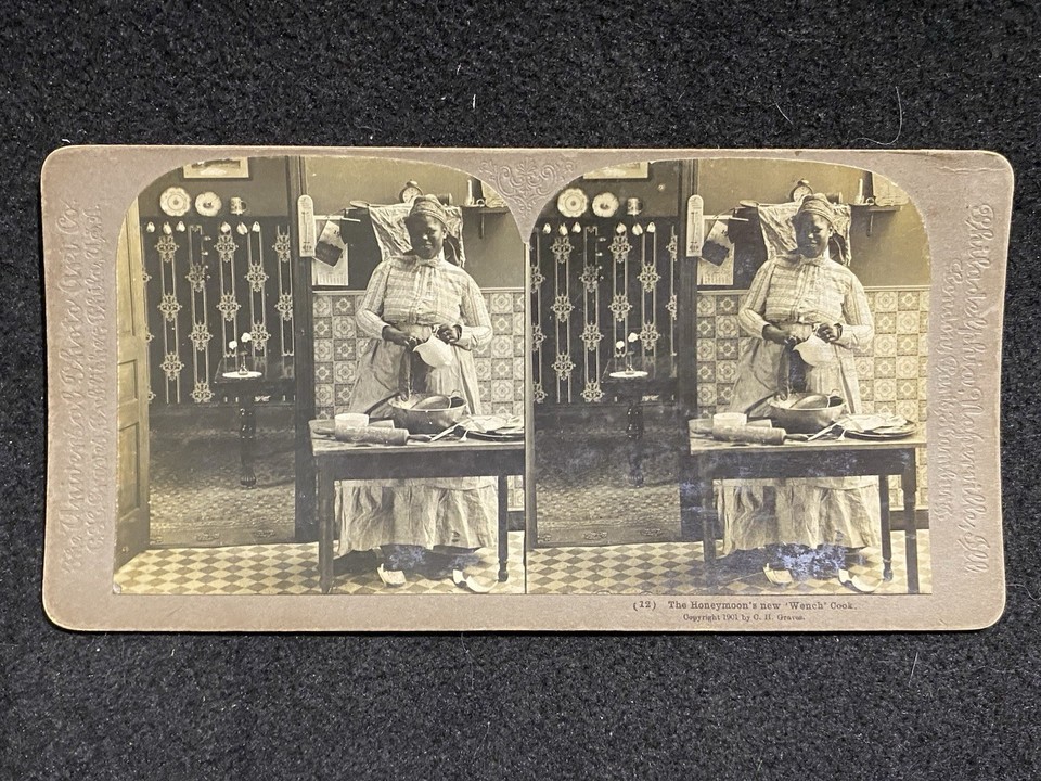 Black Cook In Kitchen 1901 Woman Wench Antique Stereoview SV Photo | eBay