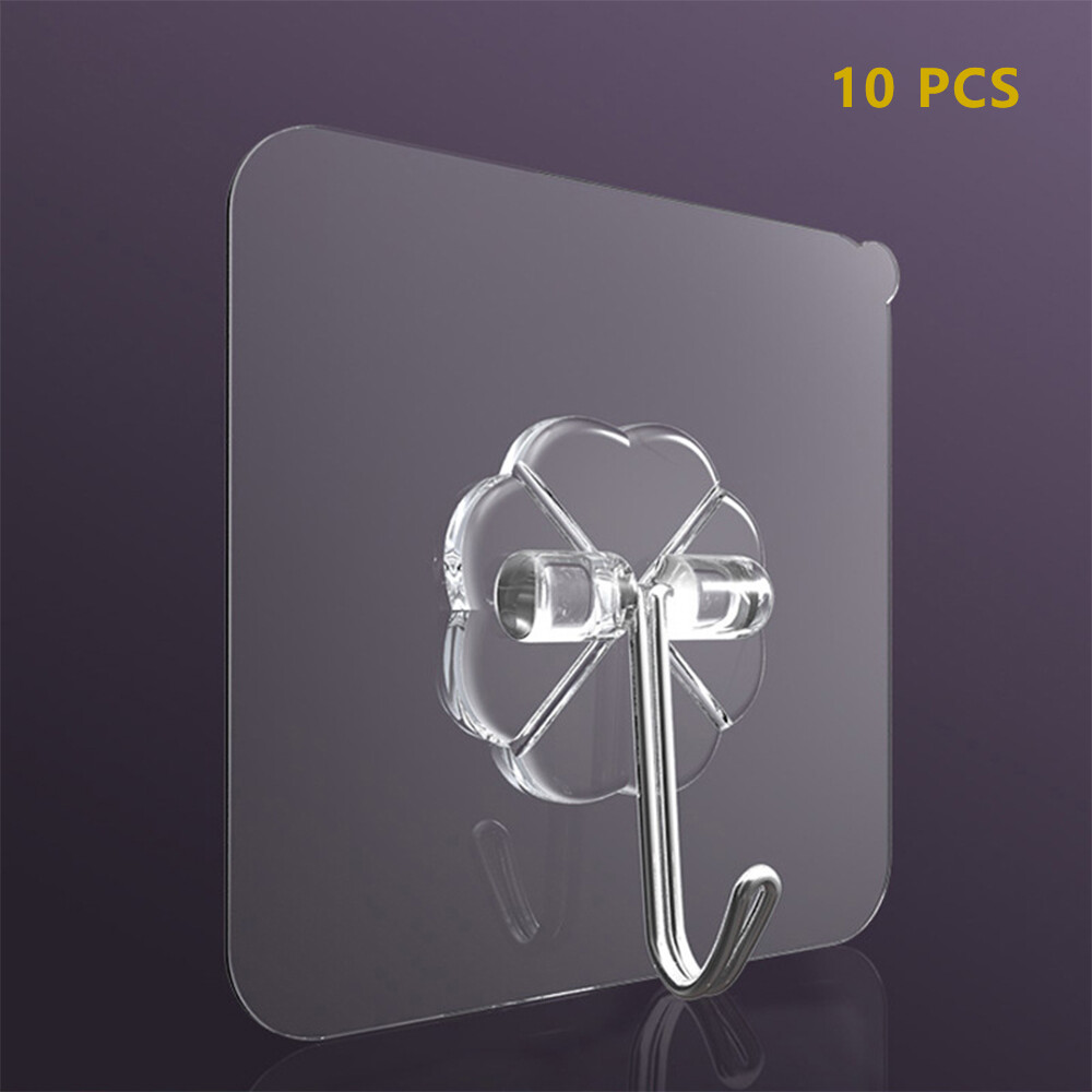 10x Self Adhesive Hooks Firm Repeated Use Waterproof Oil Proof Bathroom ...