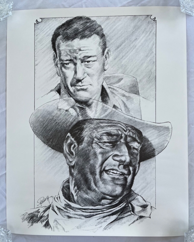 JOHN WAYNE VINTAGE CHARCOAL LINE DRAWING BY ARTIST PETRONELLA 16 x 20 ...