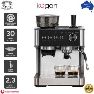 Kogan Espresso Barista Pro Coffee Machine with Grinder, Stainless Steel ...