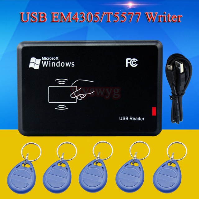 USB 125KHz RFID EM4305 T5577 Card Reader/Writer Copier Programmer 5x R ...
