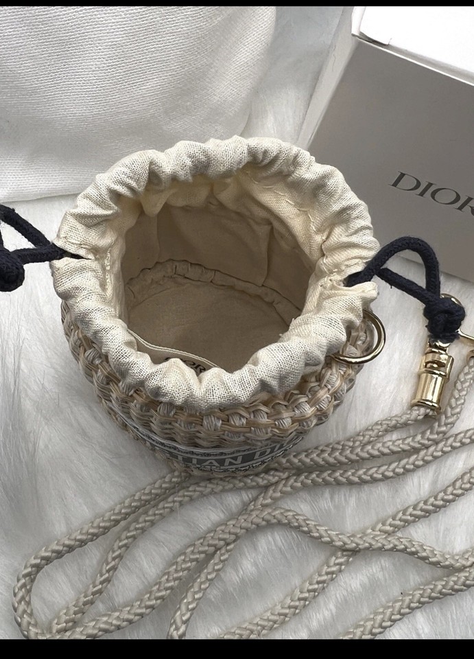 Christian Dior Mini Bucket Bag Straw Raffia Pouch VIP Novelty GWP ...