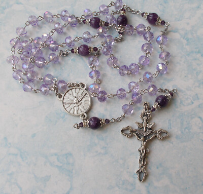UNIQUE Holy Spirit purple crystal ROSARY~jade Pater's~Italy~Handmade ...