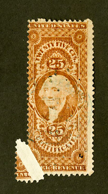 US Stamps # R44c 25c Revenue Pre Print Fold Over | eBay