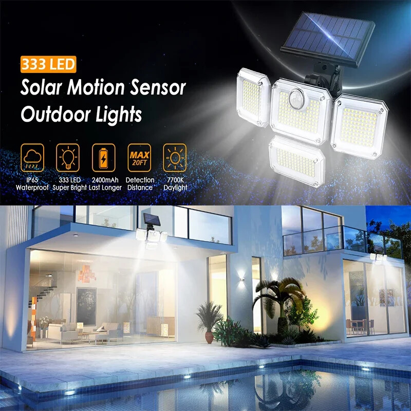 333 LED Solar Lights Outdoor 3200LM Waterproof Motion Sensor Security ...