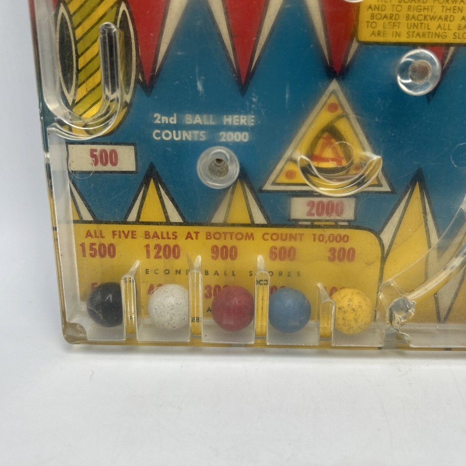 PINBALL MACHINE TOY GAME Vintage Bagatelle 5 Balls Tabletop - WORKS ...