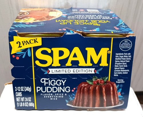 NEW 2pk FIGGY PUDDING SPAM Cans! GLOBAL SHIP Christmas LIMITED EDITION ...
