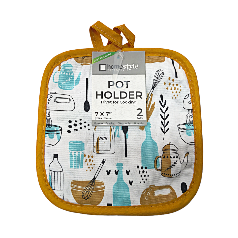 2pc Cotton Pot Holders Kitchen Cooking Baking Oven Pat Trivet Heat ...