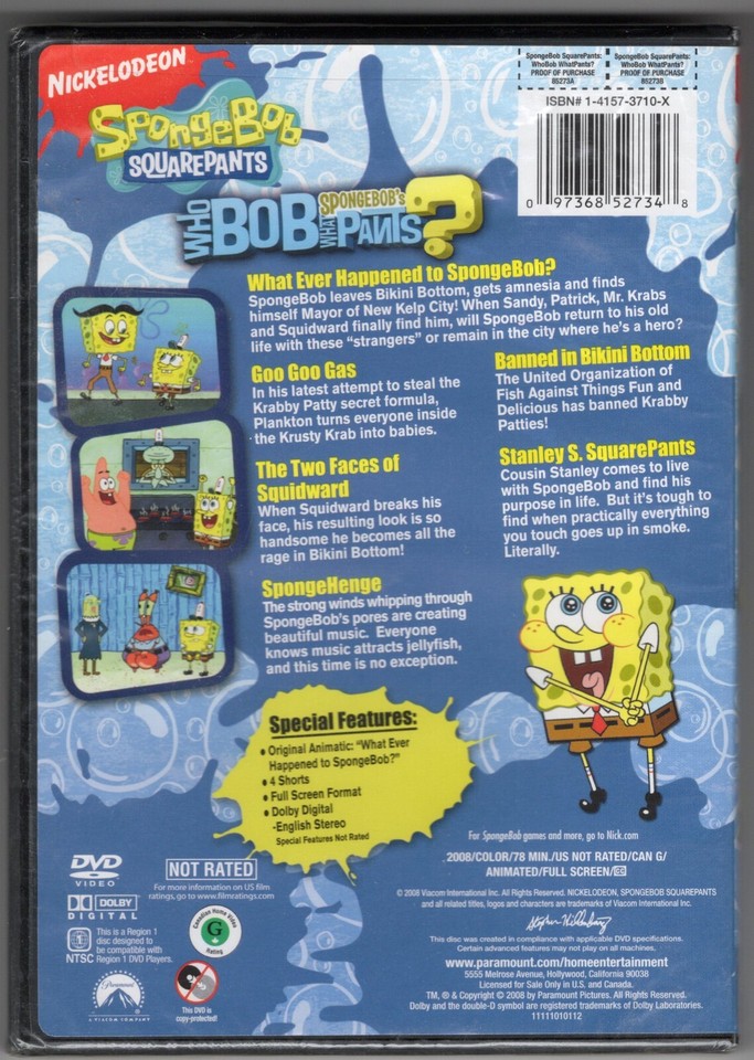 NICKELODEON WHO BOB WHAT PANTS SPONGEBOB FACTORY SEALED DVD 97368527348 ...