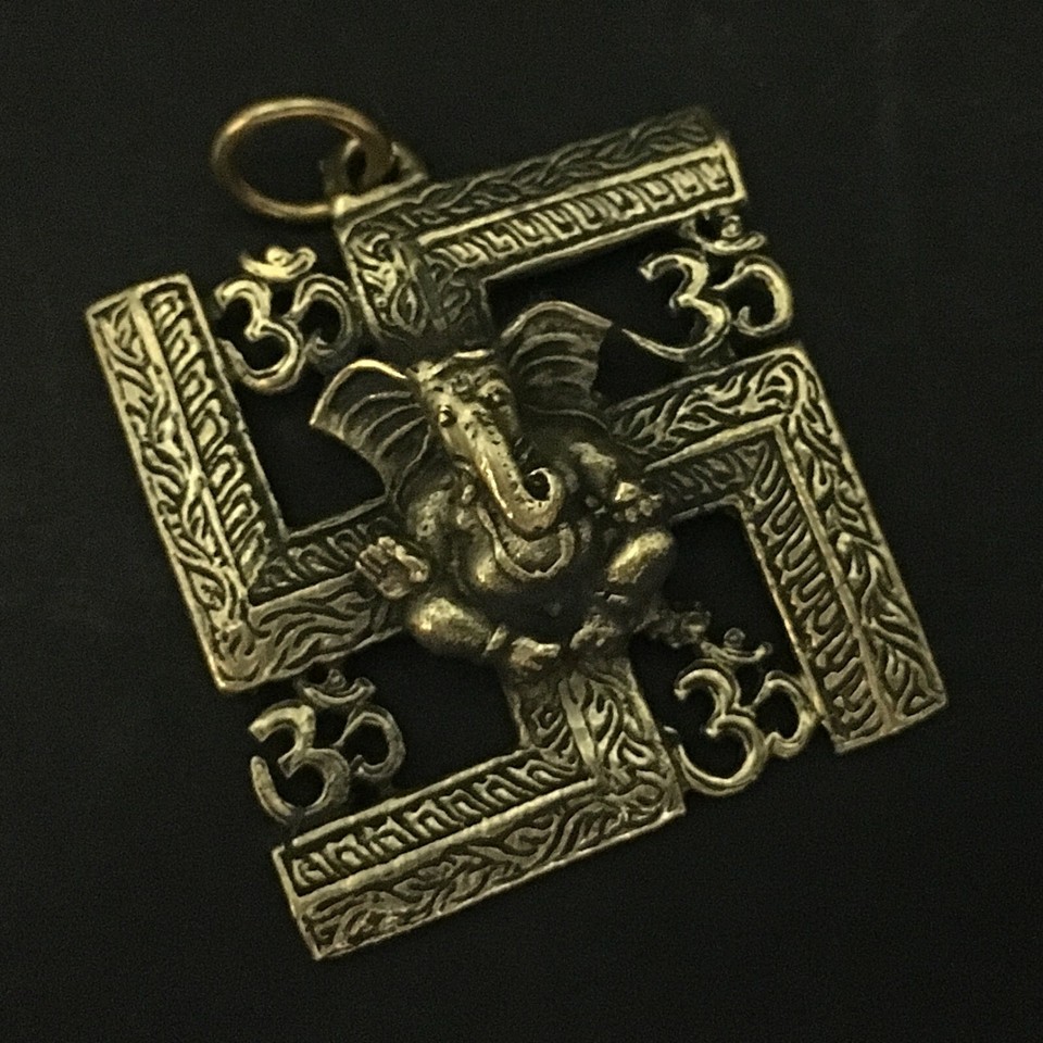 Ganesh OHM Mantras Charm Pendant Brass Hinduism Symbol Swastik | eBay