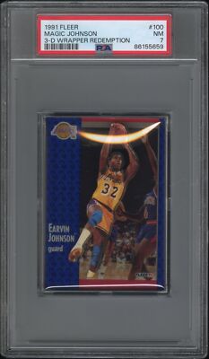 PSA 7 EARVIN MAGIC JOHNSON 1991-92 Fleer 3D Acrylic Wrapper Redemption ...