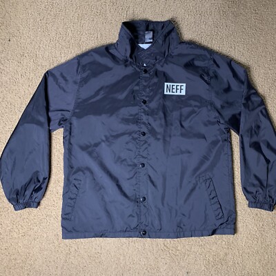 NEFF THE NEFF COMPANY Windbreaker Jacket Black Snap Sz L Large! Forever ...