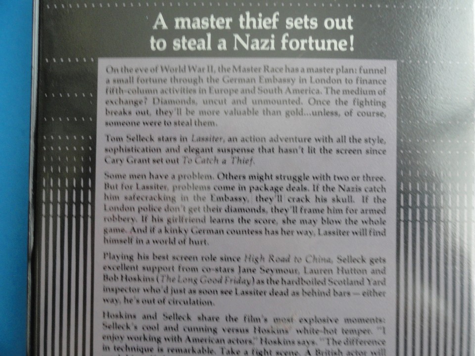 LASSITER ( VHS, 1984 ) CLAMSHELL CASE - TOM SELLECK, JANE SEYMOUR ...