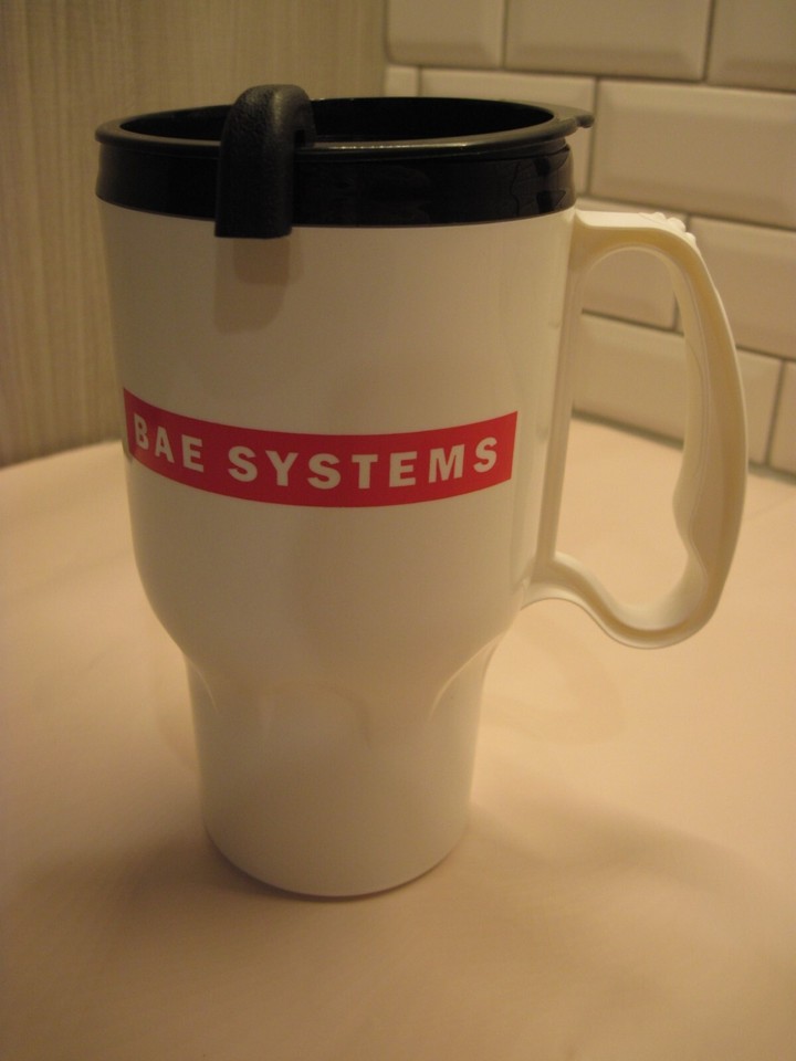 BAE Systems logo 16 oz white plastic insulated hot/cold mug w/handle | eBay
