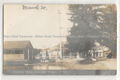 Slide Hague Park, Vandercook Lake Jackson, Michigan; photo postcard ...