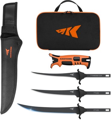 KastKing 7" Interchangeable 3-Blade Fillet Knife Kit Stainless Anti ...