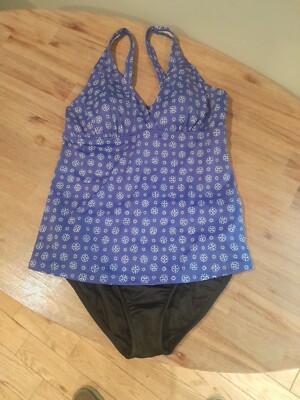LL Bean Womens Swim Tankini Top Blue Printed Padded - 12 Reg. Free ...