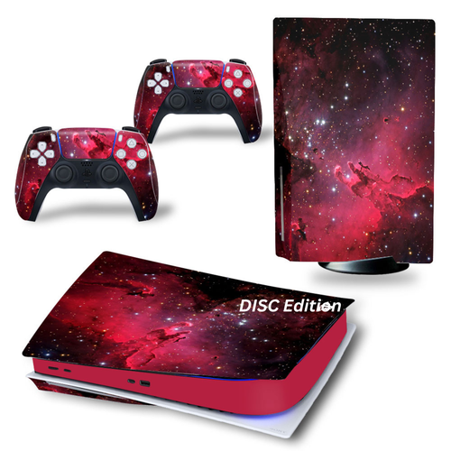 For PS5 Disc Edition Console & 2 Controller Red Galaxy Vinyl Wrap Skin ...