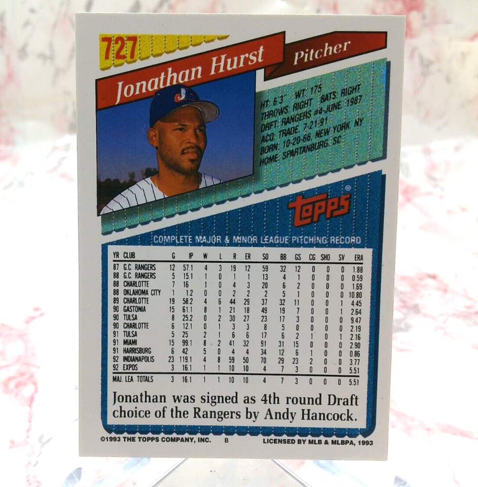 1993 Topps Gold Baseball Montreal Expos Jonathan Hurst #727 | eBay