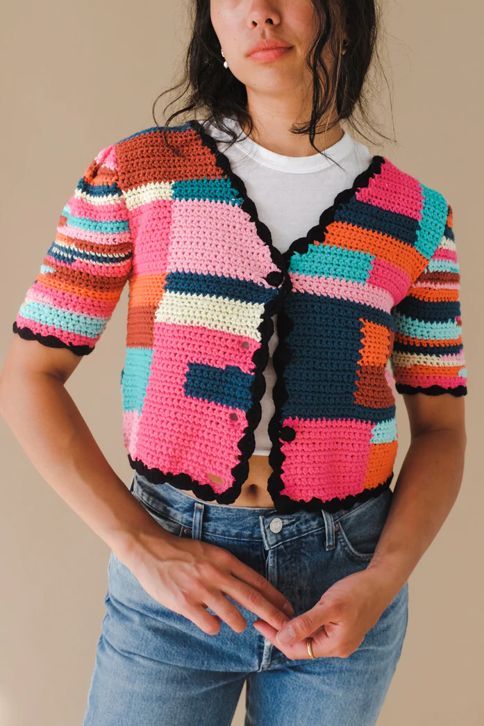 NWT $315 TACH TINI CROCHET MULTI COLORBLOCK STRIPE HAND KNIT CARDIAN ...