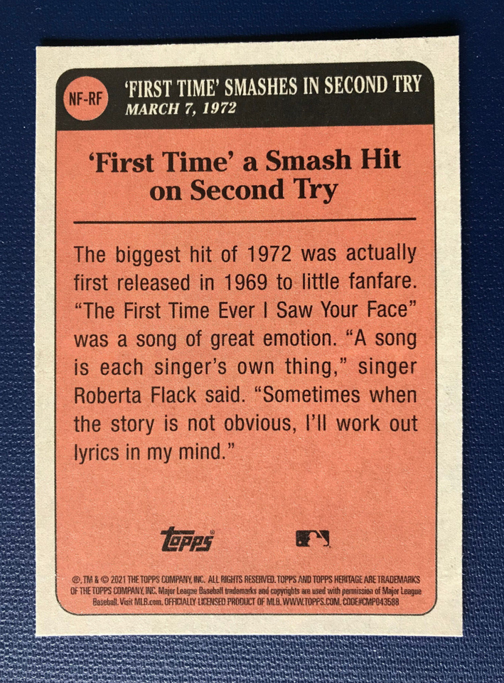 2021 Topps Heritage Flashbacks 1972 #NF-RF "Roberta Flack Tops ...