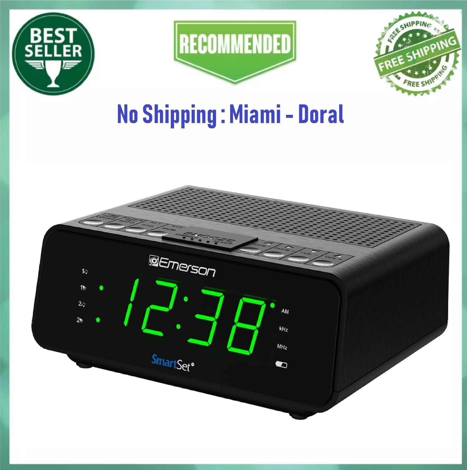 Emerson SmartSet Alarm Clock Radio with AM/FM Radio, Dimmer, Sleep ...