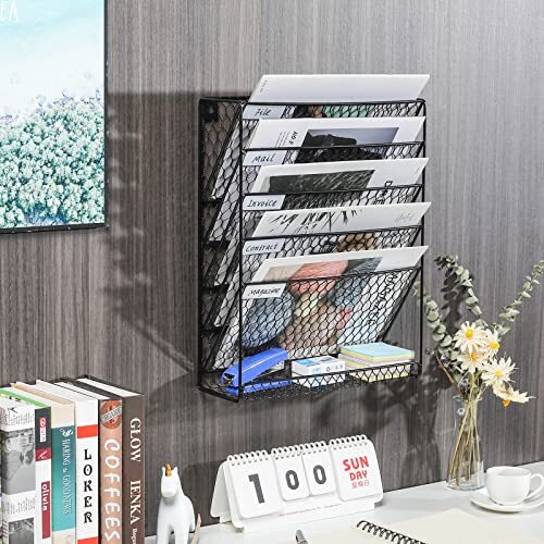 6-Tier Wall Mounted Chicken Wire Mail Organizer Magazine Rack for Home ...