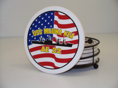 USS MAUNA KEA AE 22 Ceramic Coasters Set W / Holder USN Navy Military ...