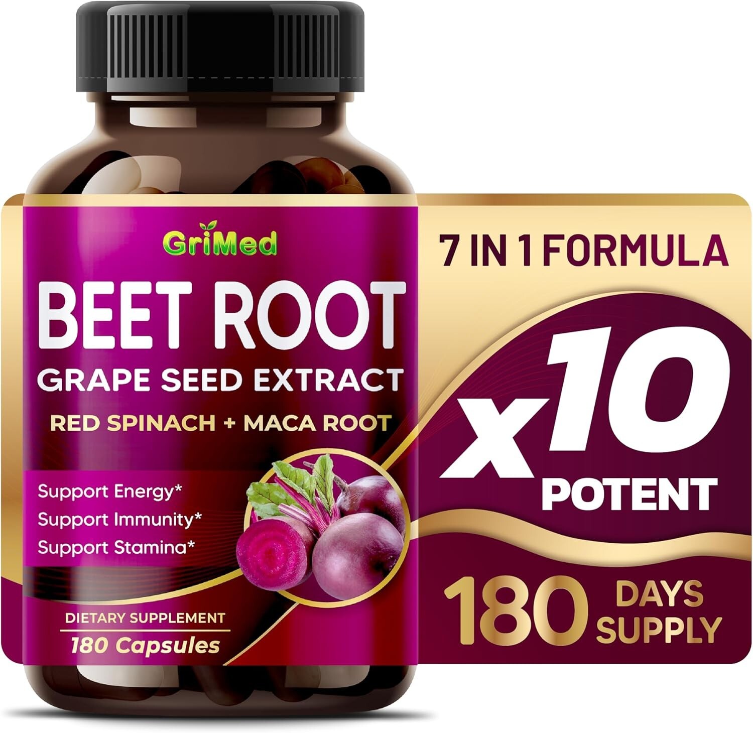 Beet Root x12 Potency with Grape Seed Extract, Maca Root, Red Spinach ...