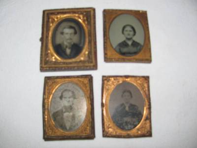 4 Photograph Portraits Tinted Tintype Melainotype Ferroty, C Lamb ...