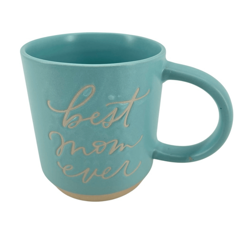 Best Mom Ever” Aqua Blue Ceramic Mug 16oz, White Script Debossed Design | eBay