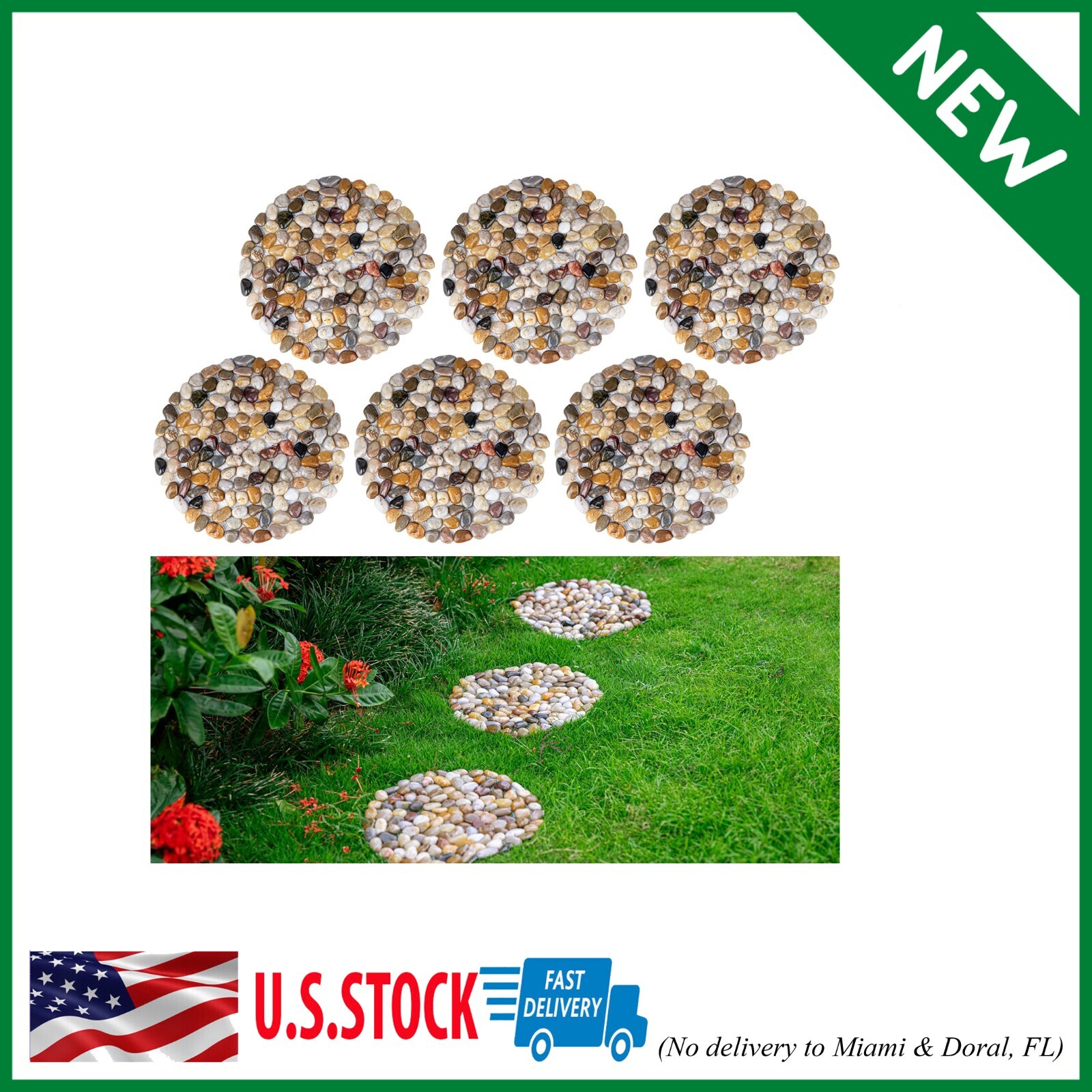 STEPPING STONES River Rock Pavers Pebbles for Garden Hexagon Set of 6 ...