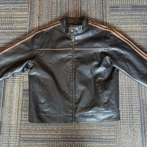 Arizona Jean Company Striped Faux Brown Leather Motorcycle Jacket Men's ...