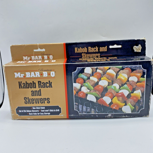Kabob Rack And 6 Deluxe Skewers Mr. BAR-B -Q Non Stick Foldable Rack ...