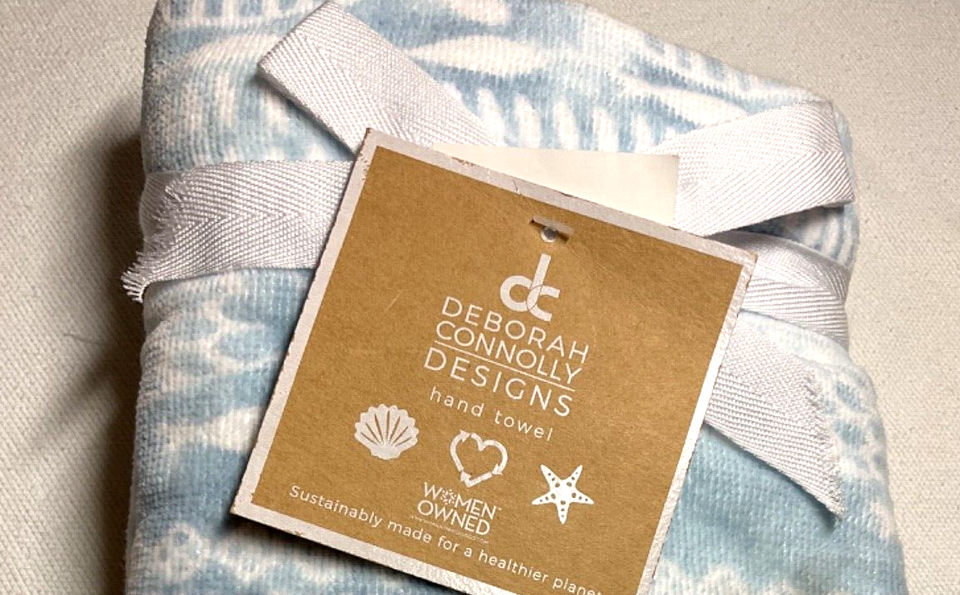 DEBORAH CONNOLLY HAND TOWELS (2) BLUE FISH 70% COTTON 30% LYOCELL NWT ...